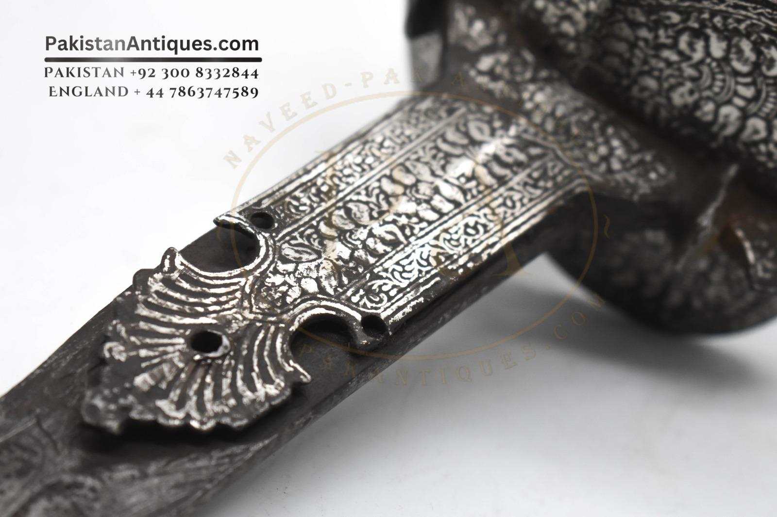 18th century solid silver work khanda sword with Mughal bend blade ...