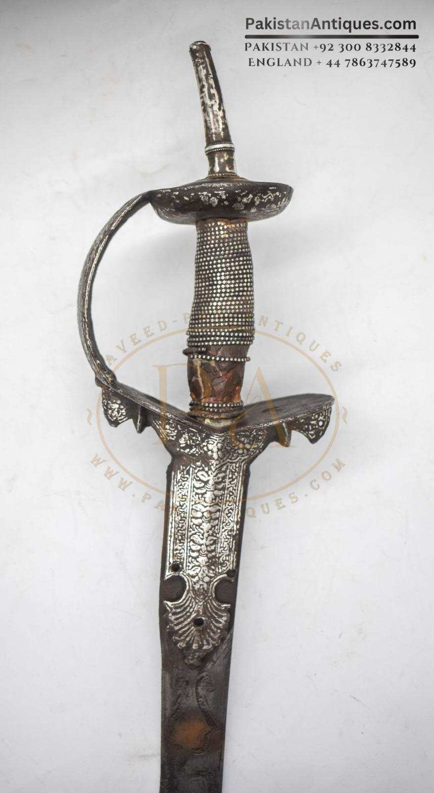 18th century solid silver work khanda sword with Mughal bend blade ...