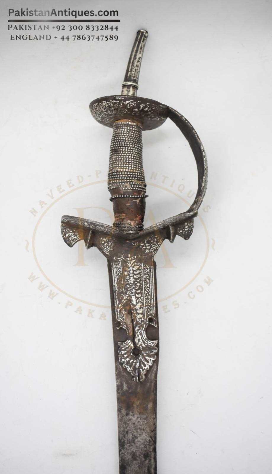 18th century solid silver work khanda sword with Mughal bend blade ...