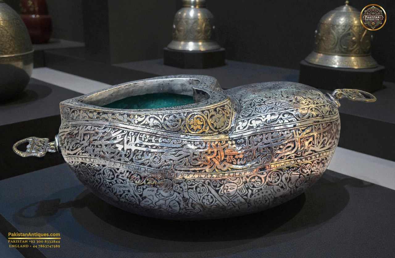 Persian Tinned-Copper Kashkol with Intricate Engravings | Pakistan Antiques
