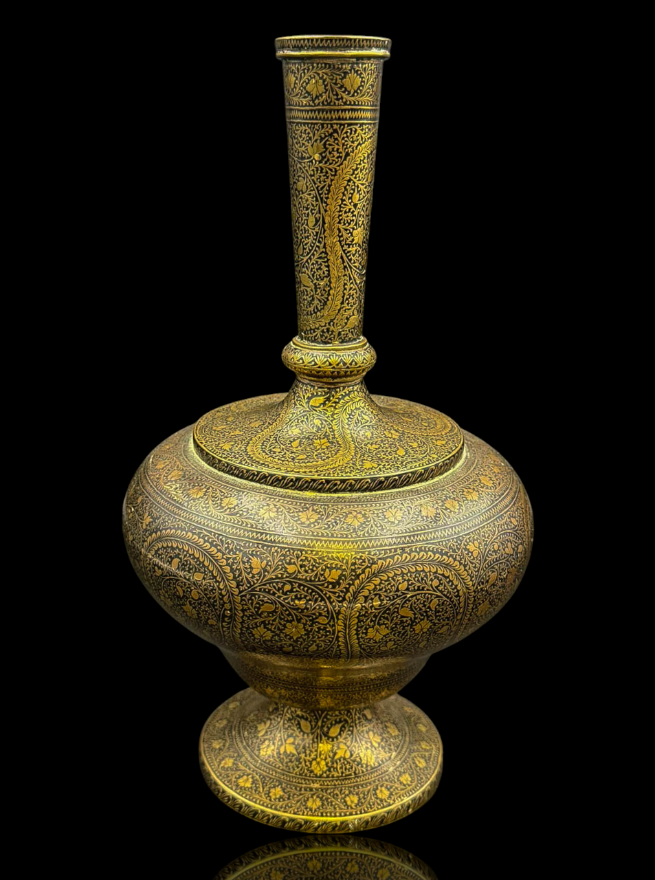 19th-Century Mughal/Kashmiri Black Koftgari Vase | Pakistan Antiques