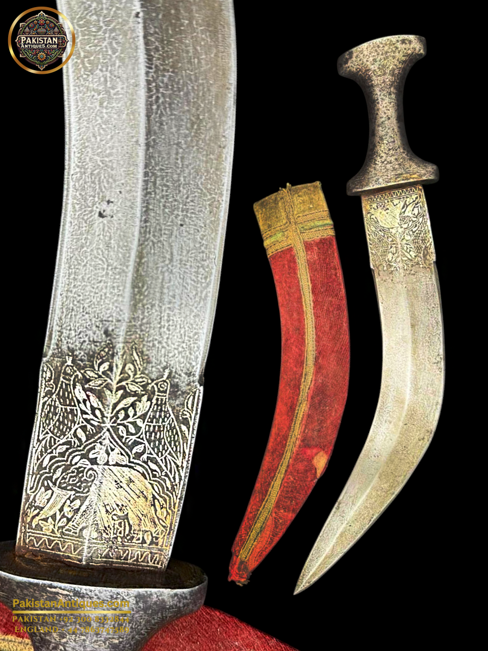 Rare Mughal Indo-Persian Dagger • Silver Inlaid Handle & Blade • Velvet ...